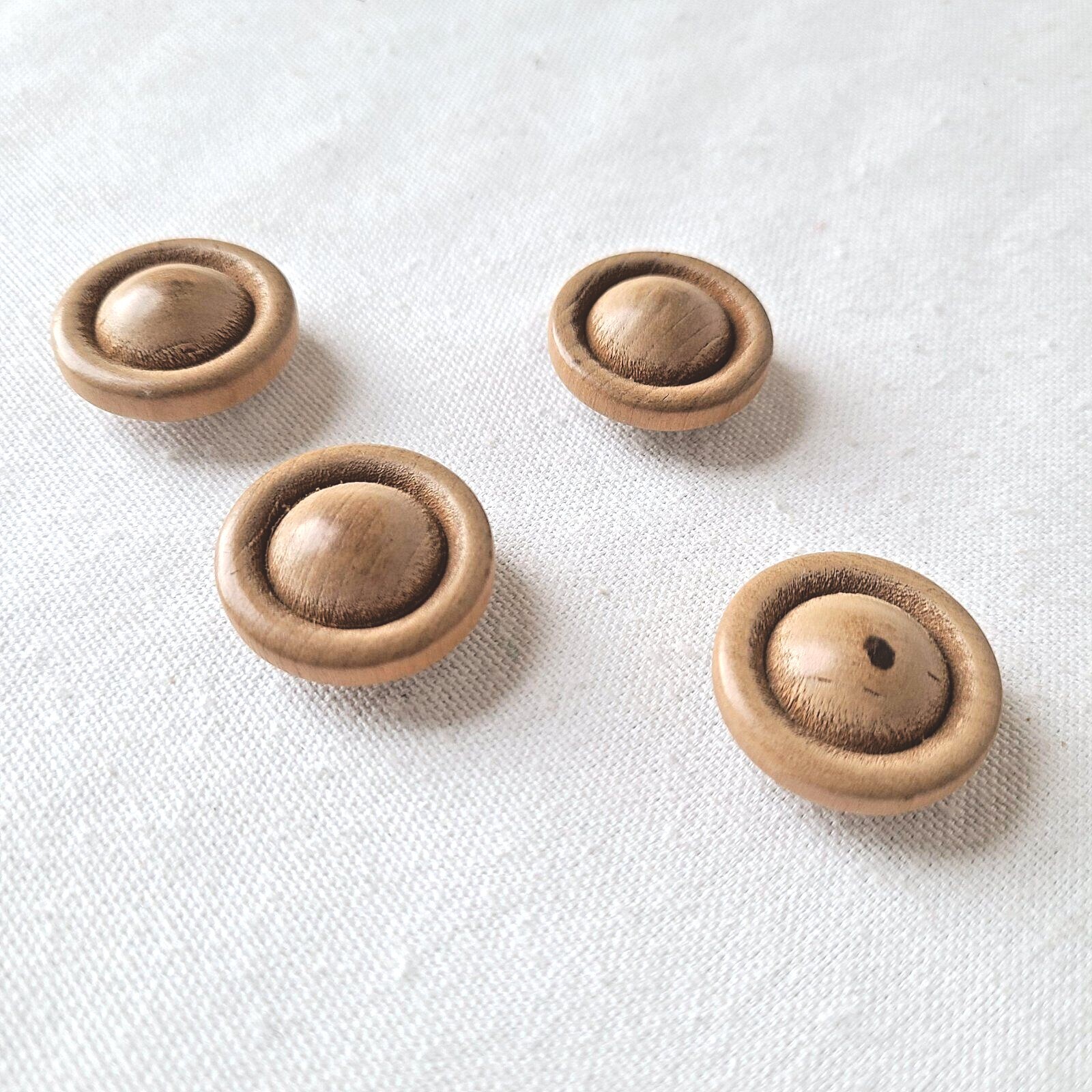 Lot of 4 Vintage Beveled Edge Ball Dome Carved Wood Sewing Buttons ...