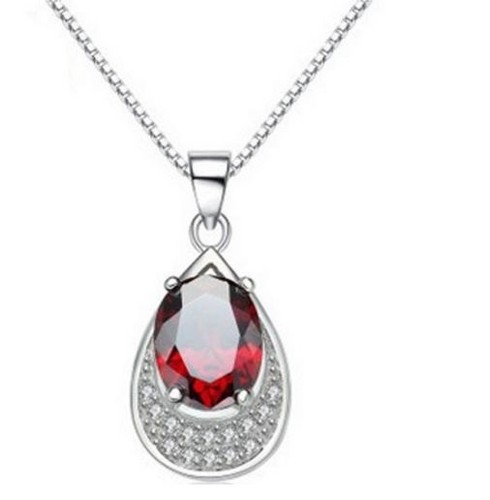 Sterling Silver Red CZ Heart Crystal Pendant Necklace w Chain Gift Box ...