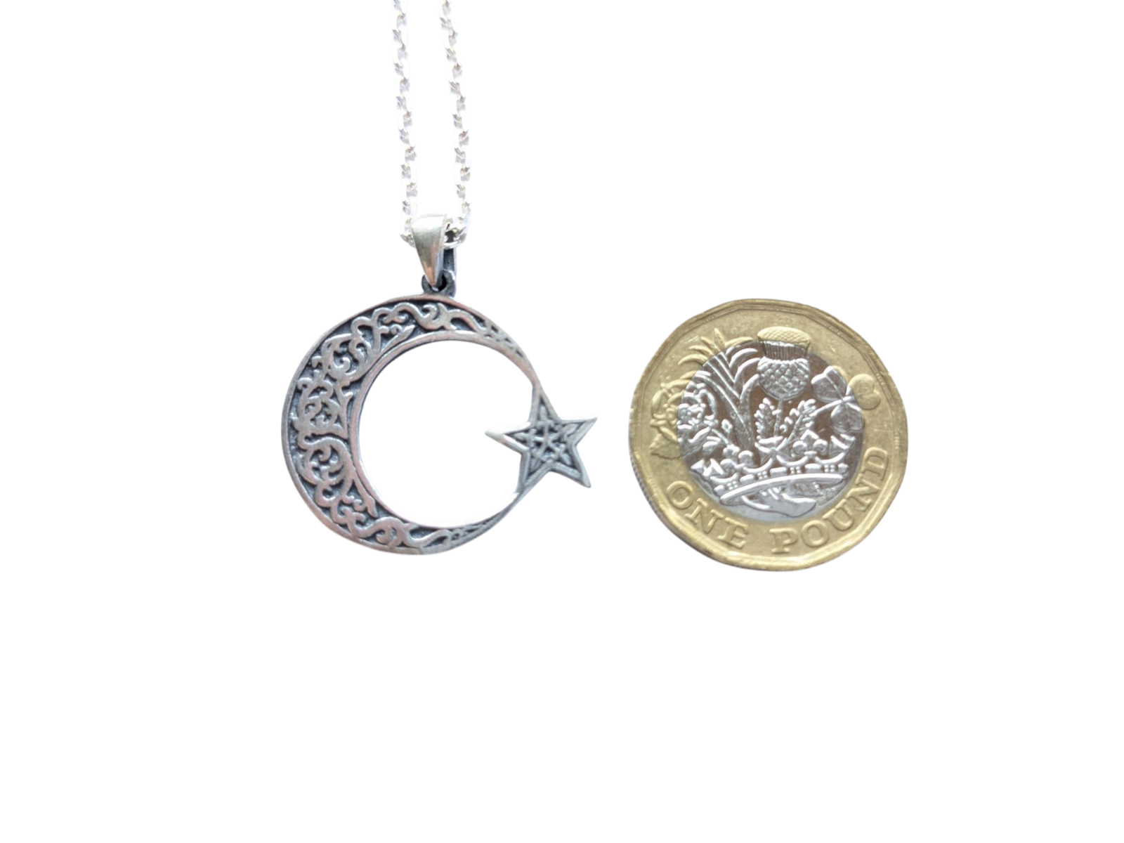 Turkish Crescent & Star Necklace 925 Sterling Silver Turk Ayyildiz 49cm ...