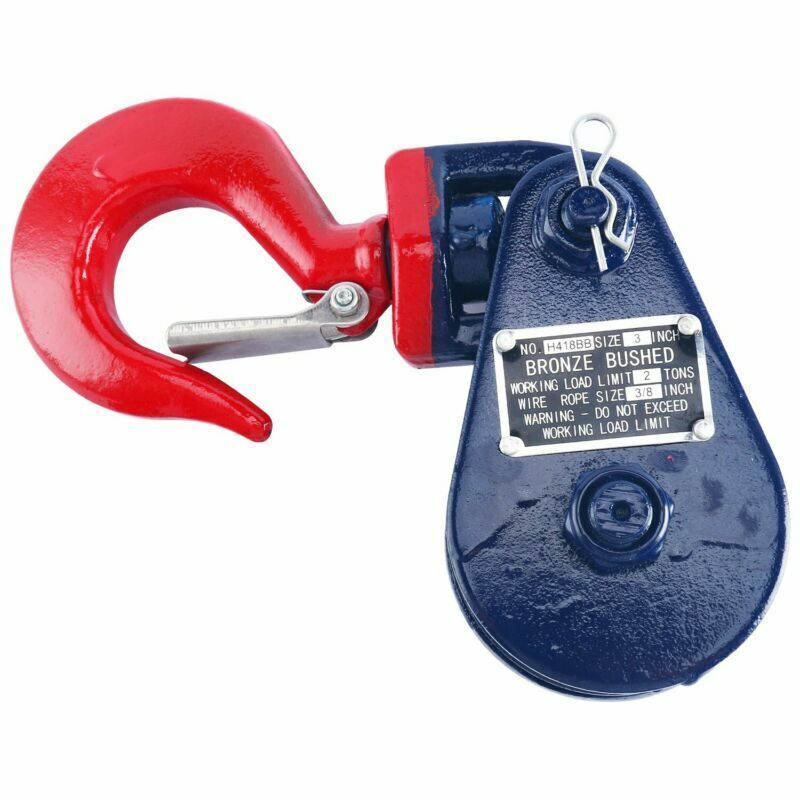 2T Snatch Block Swivel Hook 3/8" Wire Rope Pulley 3" Sheave Tow Shackle ...
