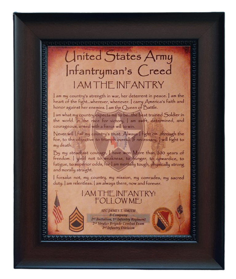 MC-NICE or BETTER: ARMY Infantryman's Creed ALL UNITS Framed ...