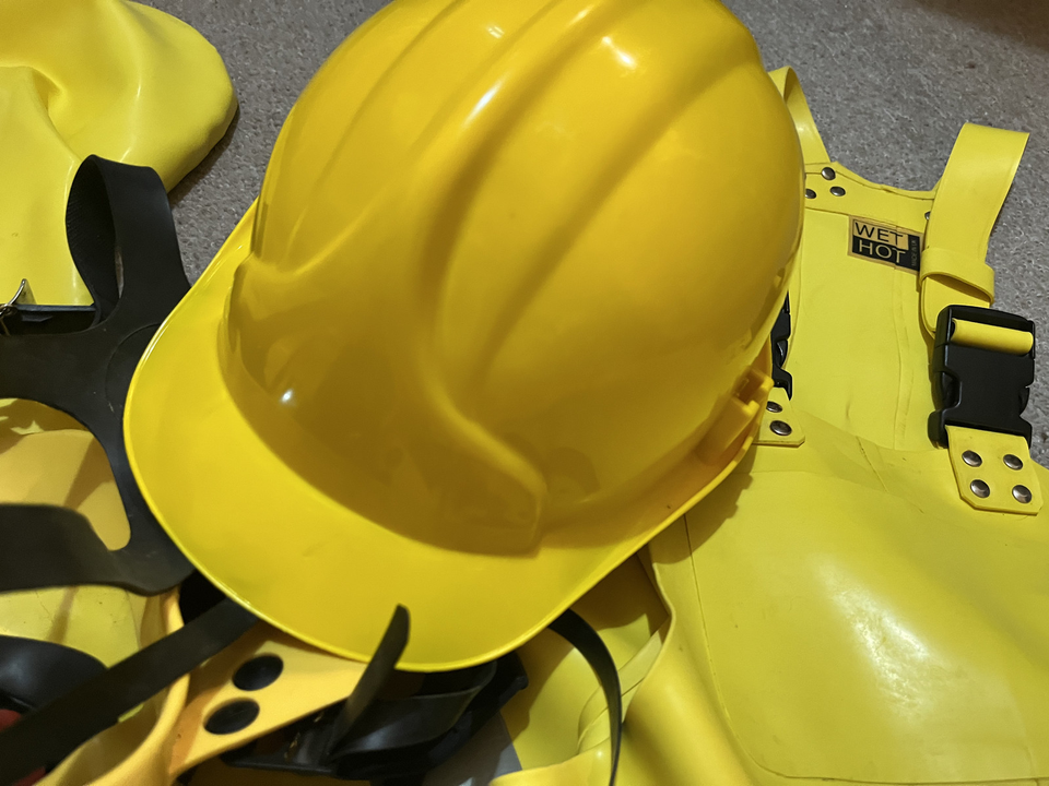 WETHOT Yellow Hi-vis THICK LATEX RUBBER Jacket/Bib Brace WORKER OUTFIT ...