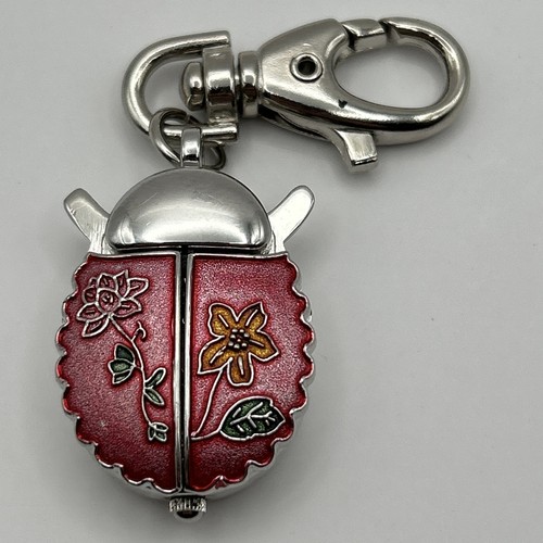 Lady Bug Key Chain Belt Clip Watch Red Tone W/ Orange Flower Design NEW ...