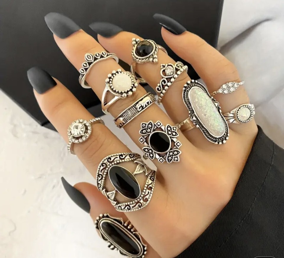 Boho Rings (20) Bohemian Style Stacking Ring Set Boho Chic Vintage ...