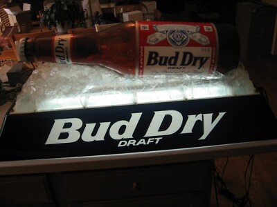Vintage Budweiser Bud Dry Draft Bottle On Ice Large Pool Table Light 44 ...