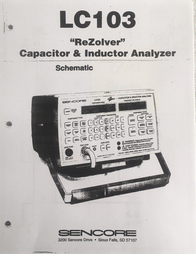 SENCORE LC103 Owners Manual, LC103 Schematic & LC103 Parts List (ALL 3 ...