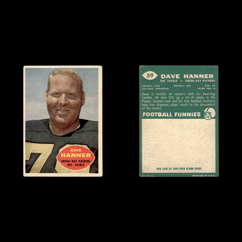 Dave Hanner #59 1960 Topps (minor crease) Green Bay Packers Football ...