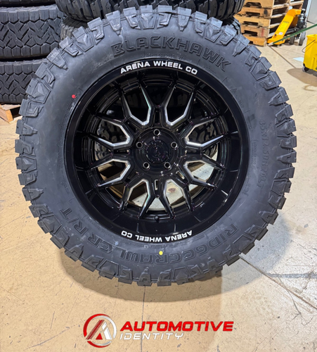 20x10 Arena A117 Violator Black Wheels 35" RT Tires 8x170 Ford Super ...