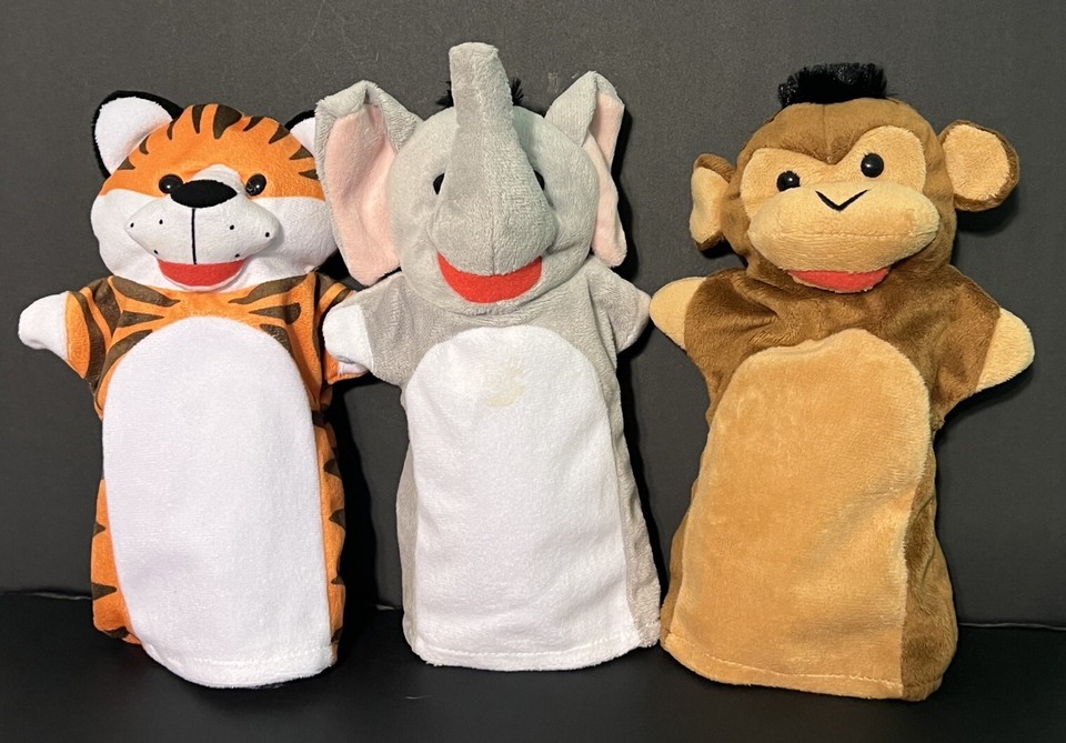 Melissa and Doug Lot Of 5 Hand Puppets Zoo Monkey Tiger Elephant Dog ...