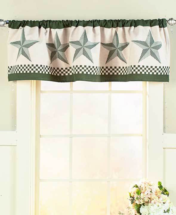 Primitive Country Burgundy Barn Star Window Valance Checkered Folk Art ...