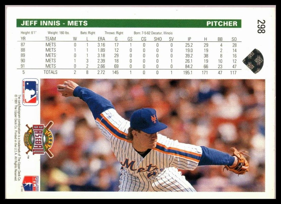 1992 UPPER DECK #298 JEFF INNIS NEW YORK METS | eBay