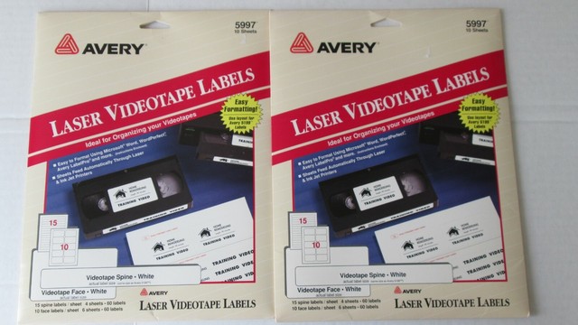 Avery White VHS Video Tape Labels # 5997 Laser 10 Sheets for sale ...
