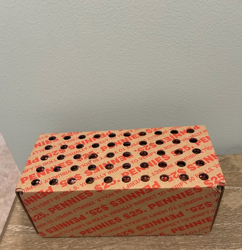 1 Sealed Bank Boxes Of 50 Rolls of Pennies In Ea Box $25 FV Unopened ...