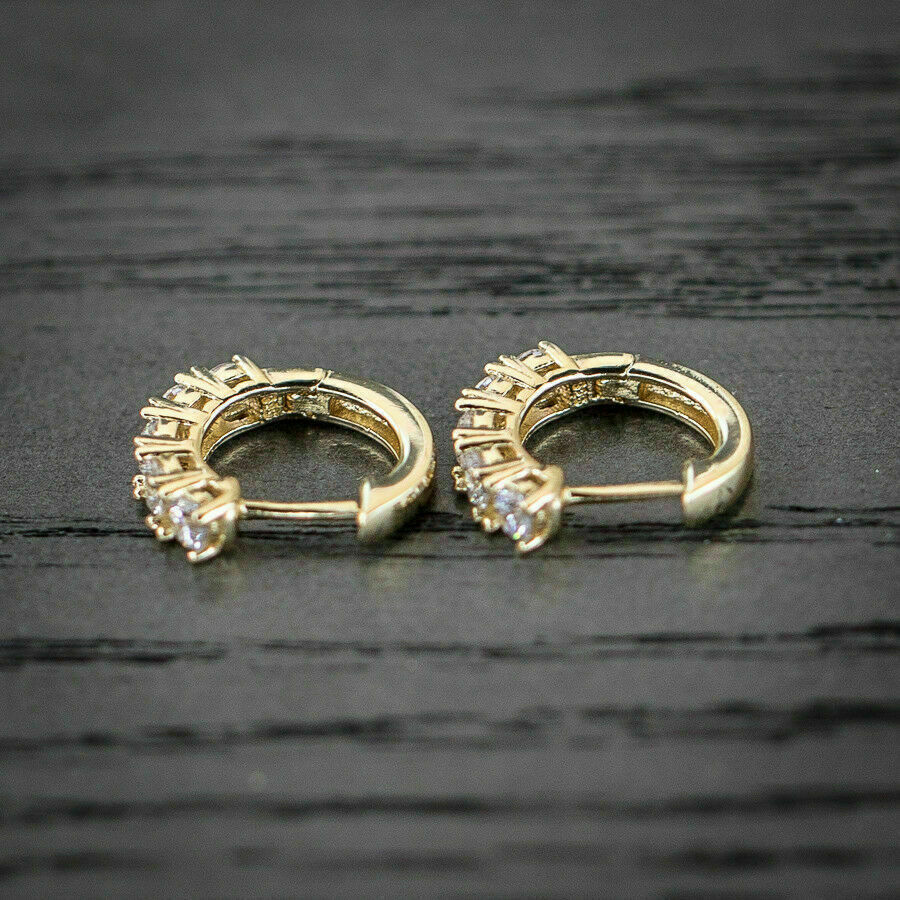 2.00Ct Round Cut Lab-Created Diamond Huggie Hoop Earrings 14K Yellow ...