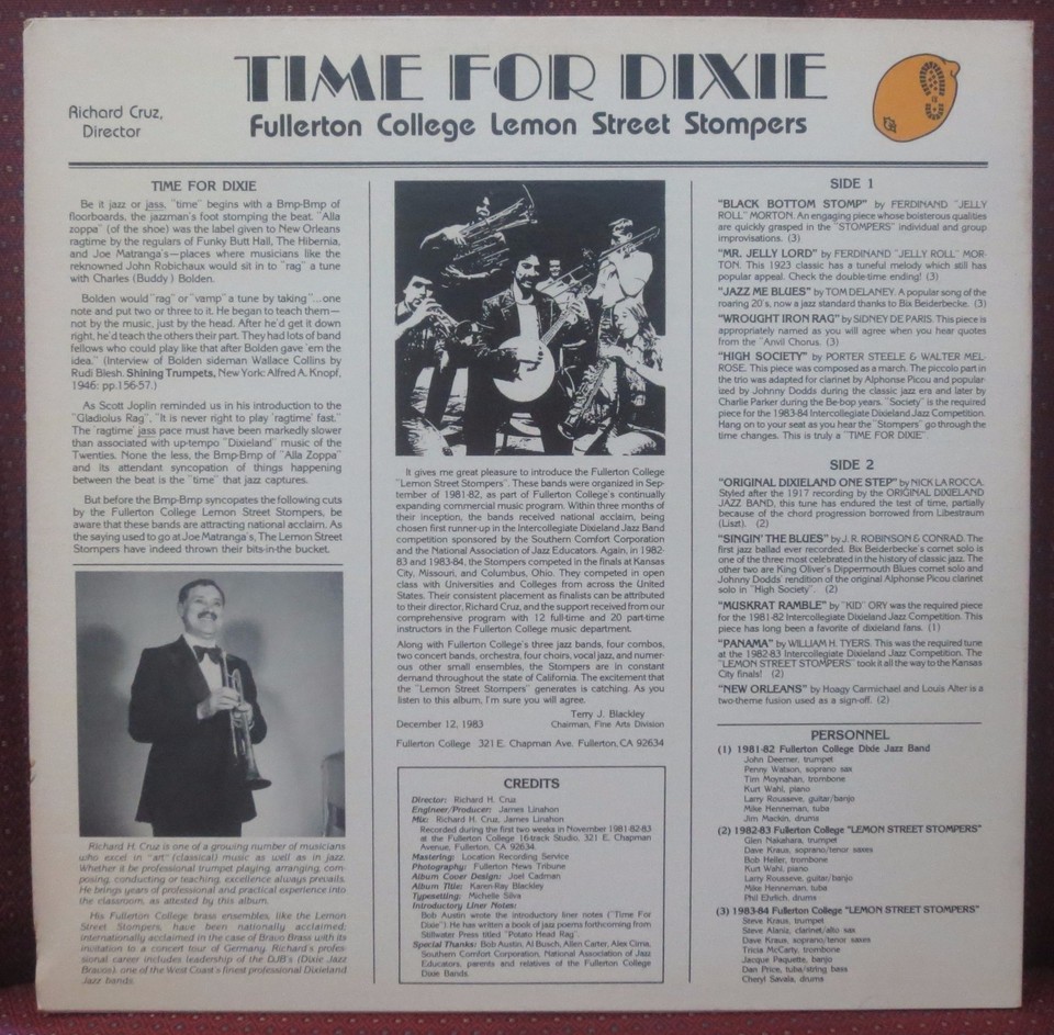 FULLERTON COLLEGE Lemon Street Stompers 1983 LP Vinyl Record "Time For ...
