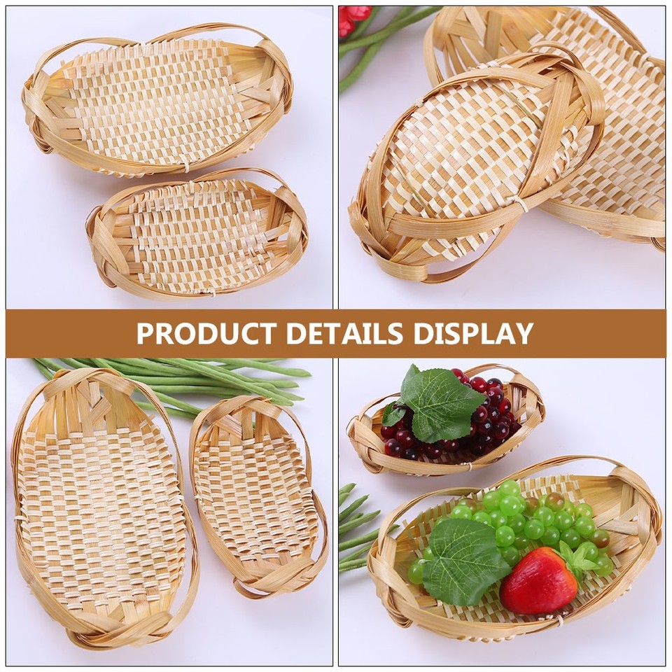 2pcs Handmade Woven Bamboo Baskets Practial Containers for Fruits ...