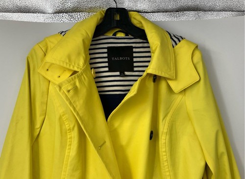 Talbots Womens Yellow Striped Lined Hooded Raincoat Jacket Reflective ...