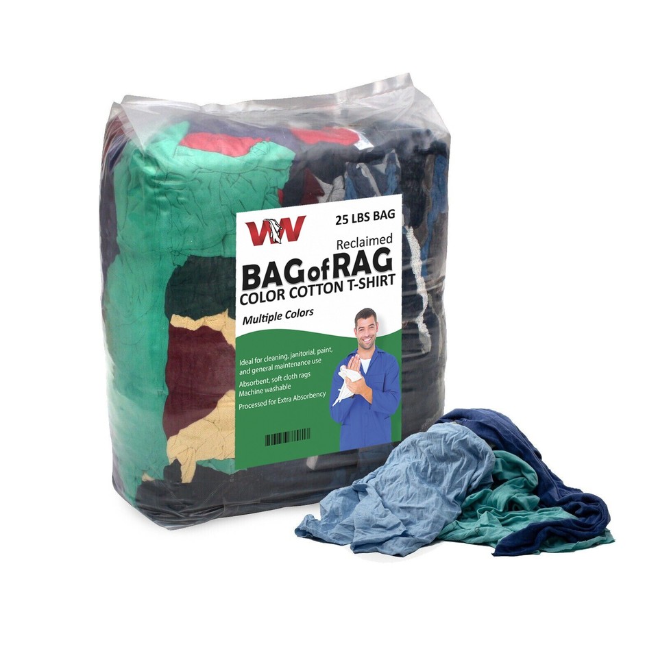 Colored Recycled T-Shirt Rags 6- 25lb Compressed Bags - 150lbs | eBay