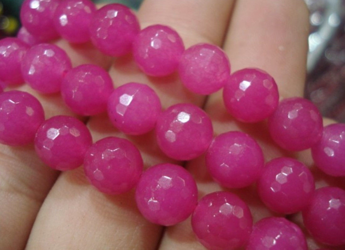 Genuine natural 8mm Faceted Red Rose Jade Round Gemstone Loose Beads 15 ...