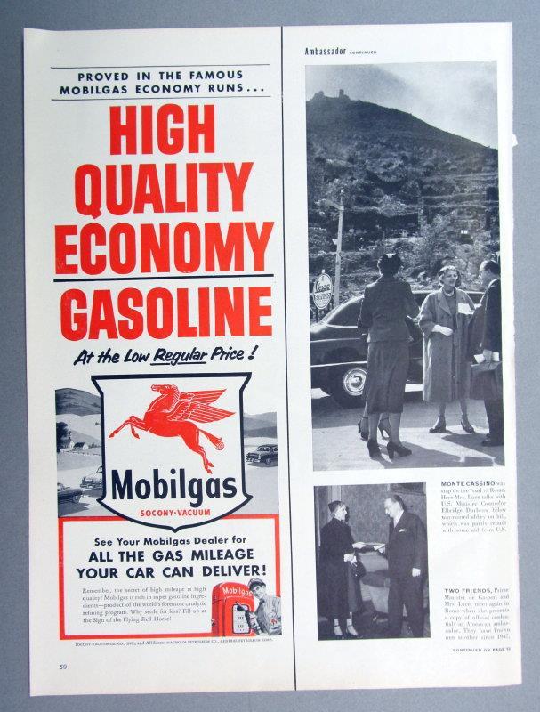 10 BY 14 Original 1953 Mobil Ad MOBILGAS HIGH QUALITY ECONOMY GASOLINE ...