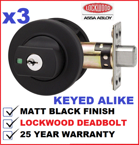 3x Matt Black Lockwood 005 Deadlock Paradigm Lock Deadbolt keyed alike ...