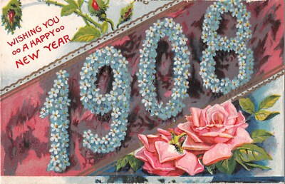 Year 1908 in Large Numerals Made of Forget-Me-Nots by Pink Roses-Old ...
