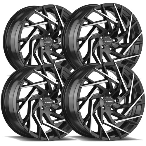 (4) Strada S64 Nido 20x8.5 5x120 +35mm Black/Machined Tips Wheels Rims ...