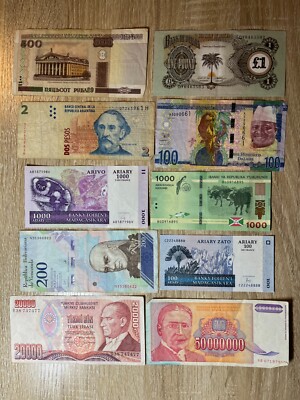 Assortment of 10 Unique Banknotes Circulated Foreign World Paper Money ...