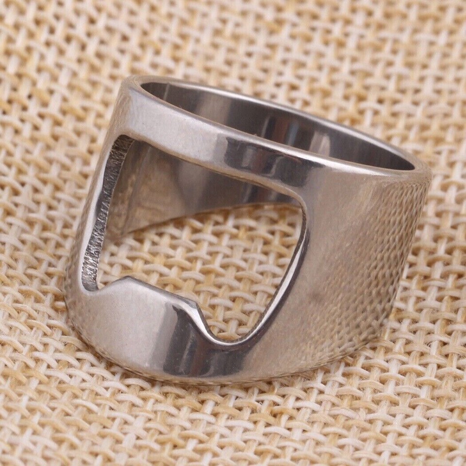 2 Pcs Punk Mens Stainless Steel Finger Ring Bottle Opener Bar Beer Tool ...