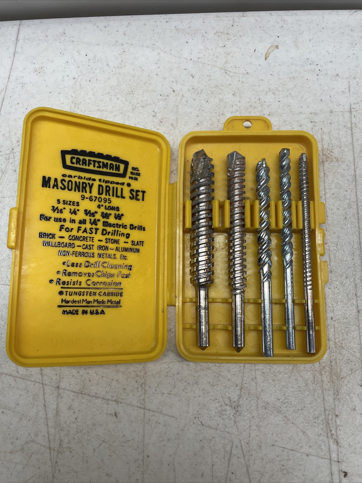 Nice Vtg Craftsman 5 Piece 4” Long Carbide Tipped Masonry Drill Bit Set ...
