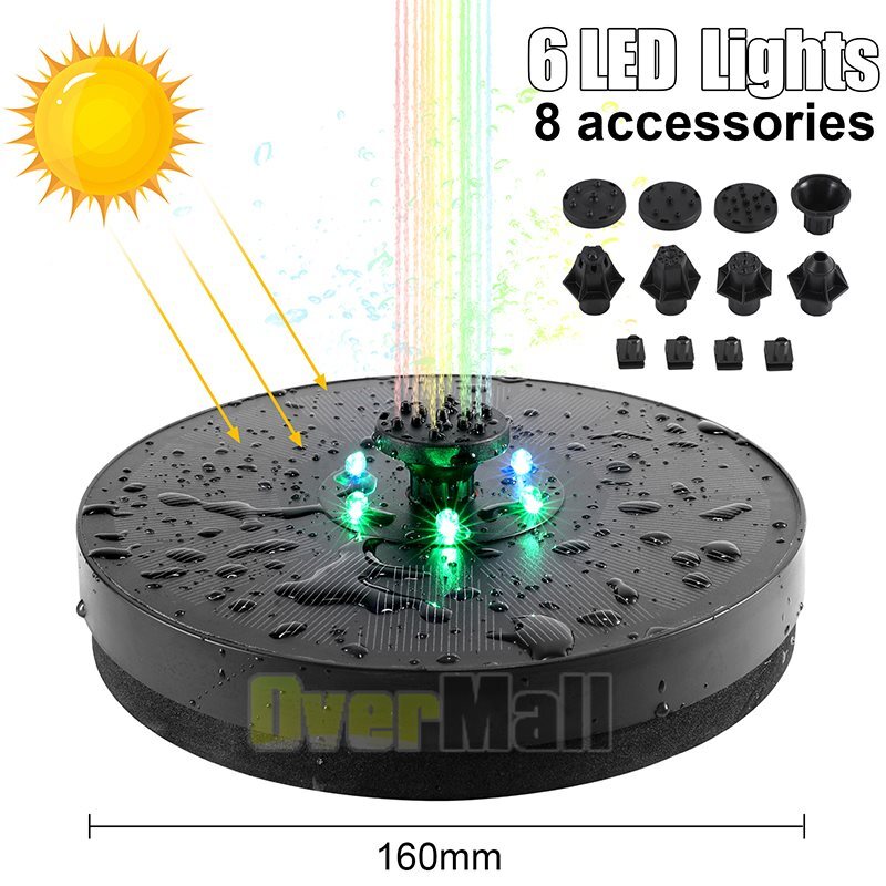 LED Solar Powered Water Fountain Pump 6 LED Bird Bath Floating Garden ...