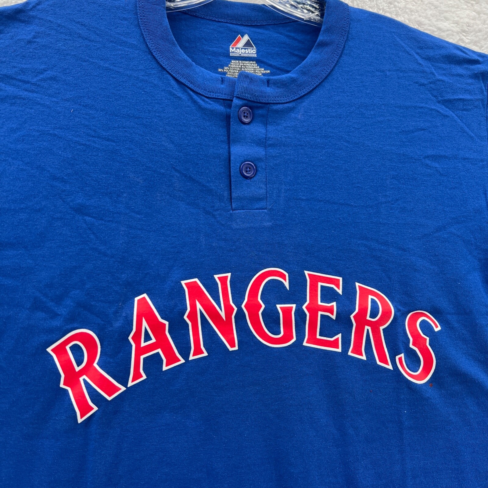 Texas Rangers Shirt Mens Medium Blue MLB Baseball Jersey Henley Tee ...
