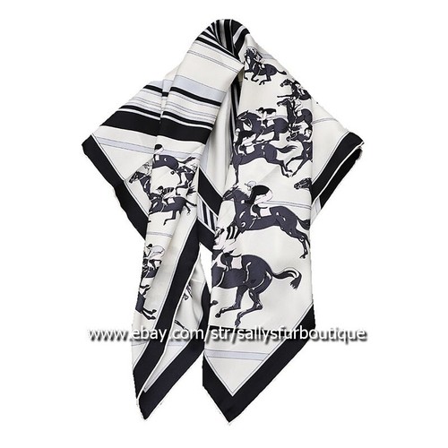 Pure Twill Silk 18 Momme Wrap Scarf Race Horses Print Double Face Shawl ...