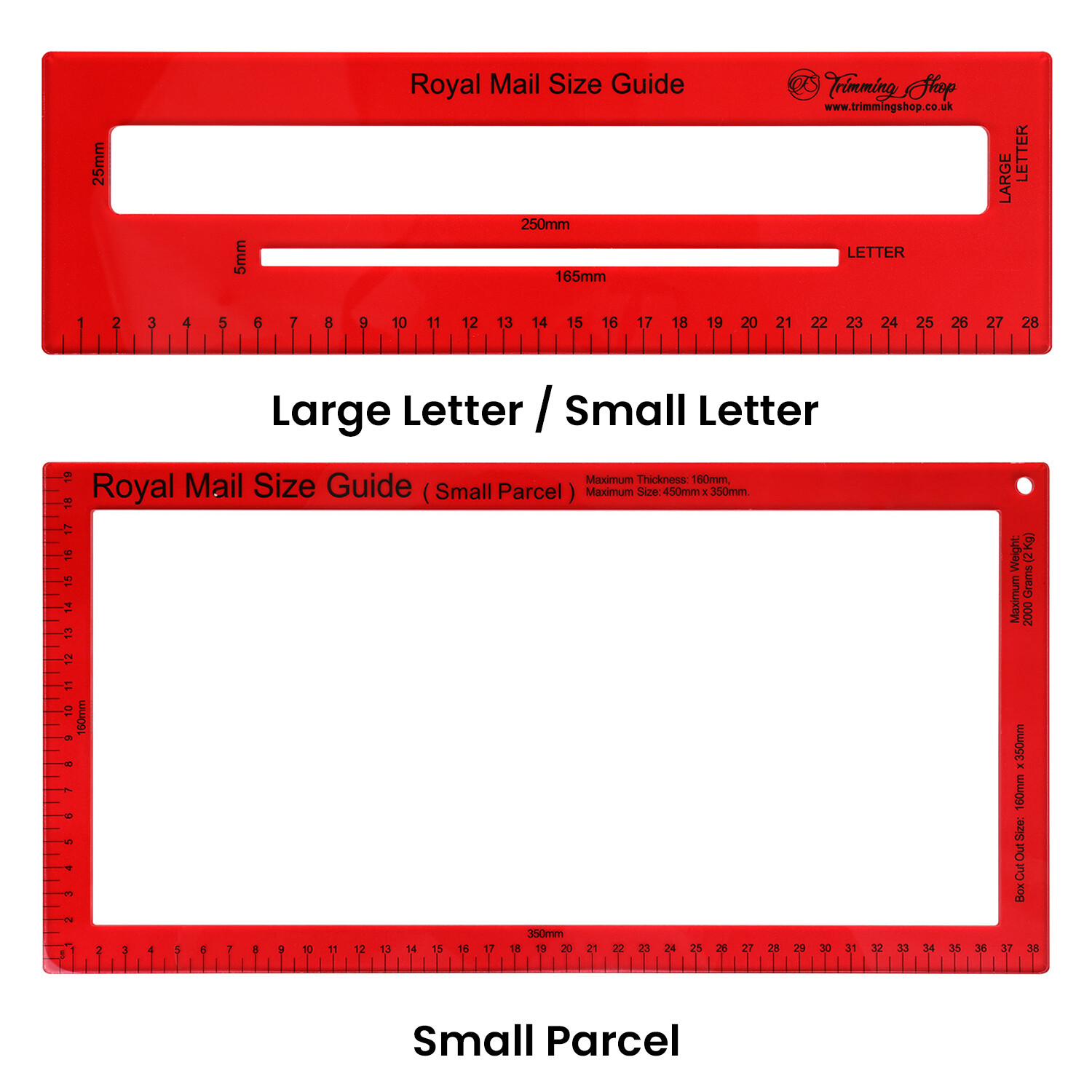 Royal Mail Size Guide Red / White Postage Ruler PIP PPI Template Letter ...