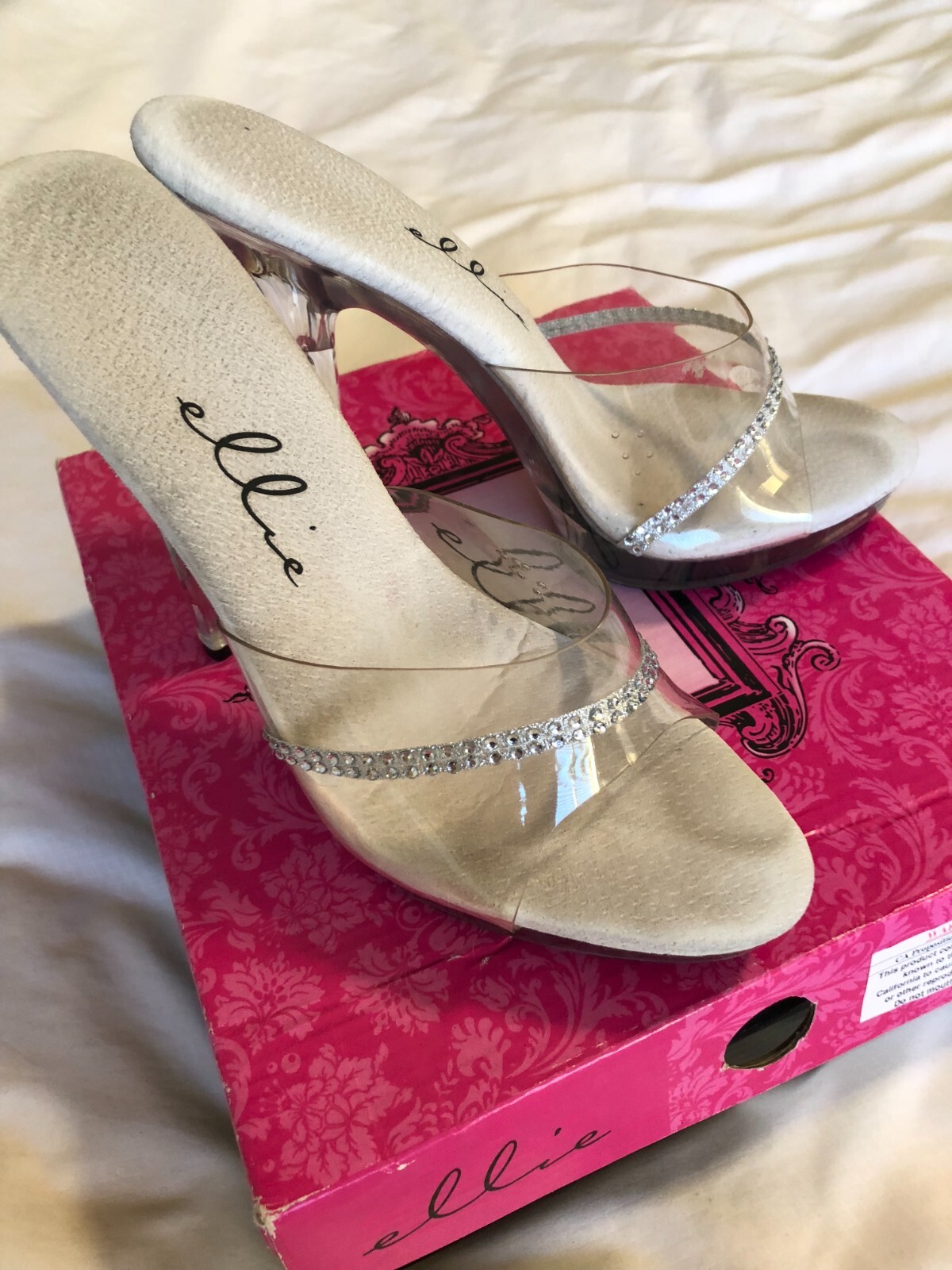 CLEAR 5" SLIP ON PAGEANT HEELS WITH RHINESTONES - 7 - Gem