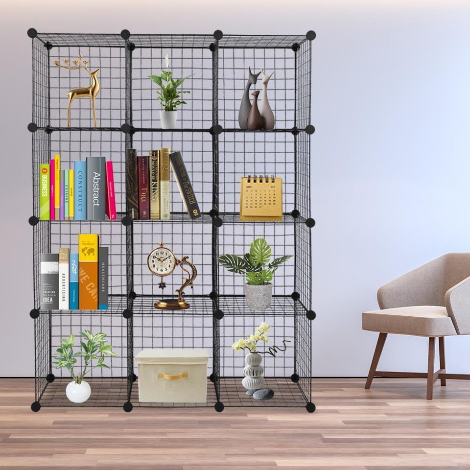(43 x 14 x 57)" 12-Cube Metal Grids Storage Wire Cube Organizer Bins ...