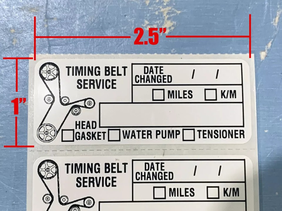 10x TIMING BELT WATER PUMP TENSIONER SERVICE STICKERS 2.5"x1" Polyester ...