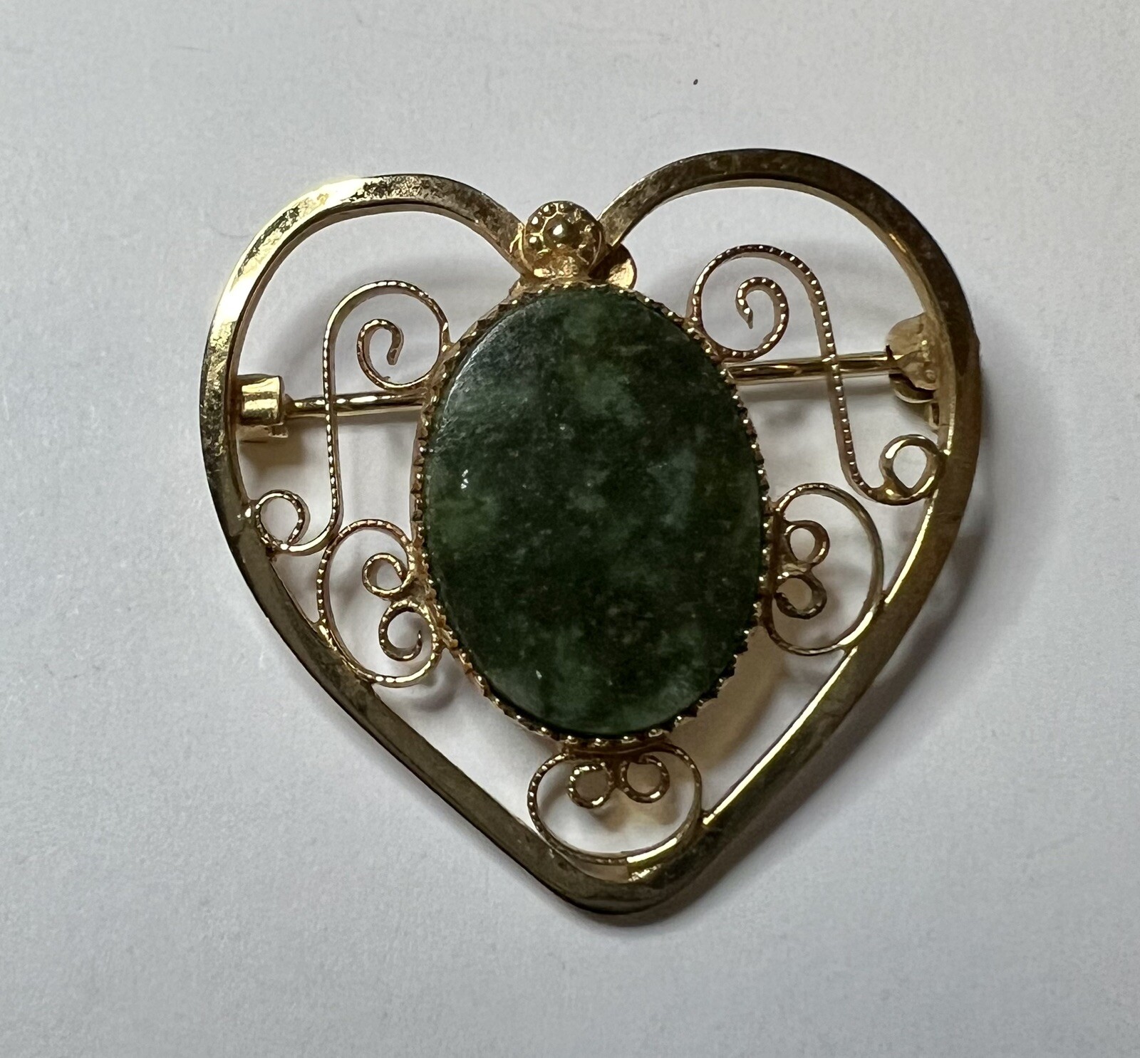 Vintage Catamore Green Natural Stone Heart Brooch - 1/20 12k Gold ...