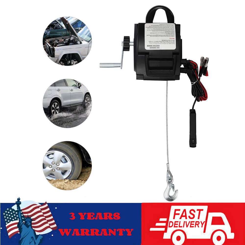 12V 300W Portable Electric Winch 2000LB Remote Towing Hitch Truck ...