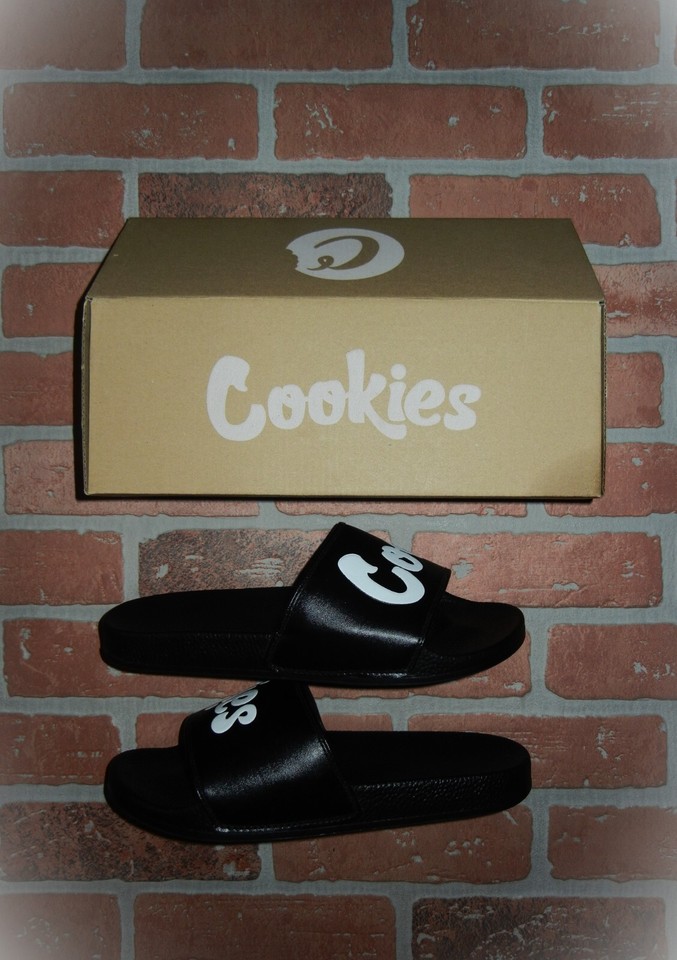COOKIES Slides SLIPPERS Black White Cream Logo $OLD out HEAT Cookie$ SF ...