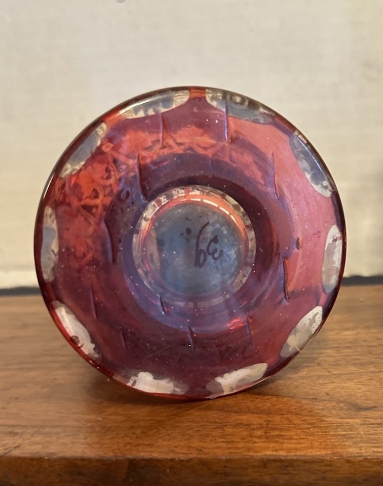 1870s Sandwich Glass Overlay Oil Lamp Red Cut To Clear Enameled P & A ...