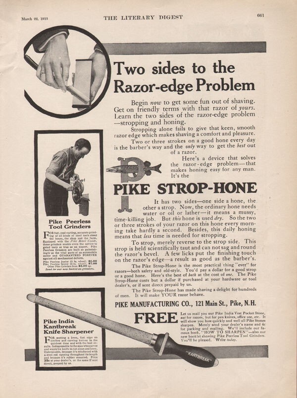 1913 PIKE STROP HONE PEERLESS TOOL GRINDER KNIFE SHARPENER BLADE RAZOR ...
