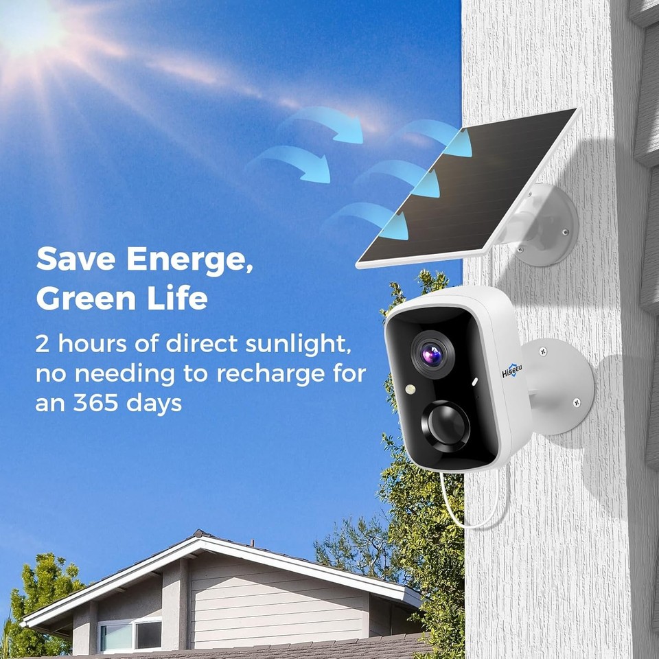 Hiseeu Solar Security Cameras Wireless Outdoor 2 Pack, Battery Powered ...