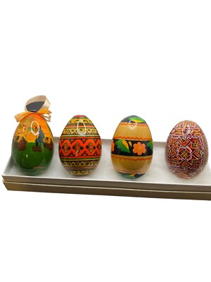Vintage 1985 USSR FOUR HAND PAINTED WOODEN EASTER EGGS | eBay
