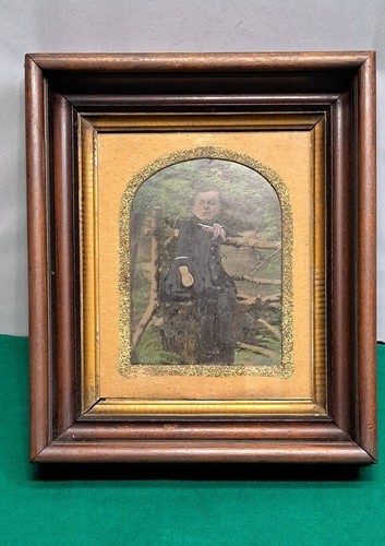 Antique Wooden Victorian Deep Dish Picture Frame With Tin Type Photo ...