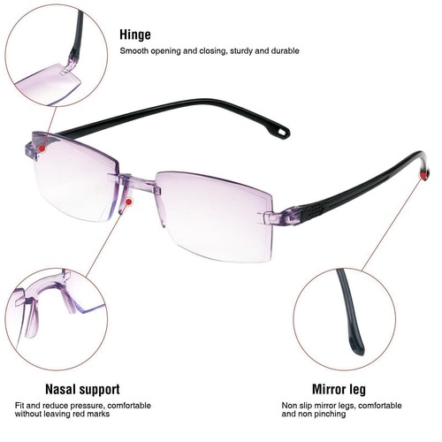 4 PK Mens Rectangular Rimless Blue Light Blocking Reading Glasses ...