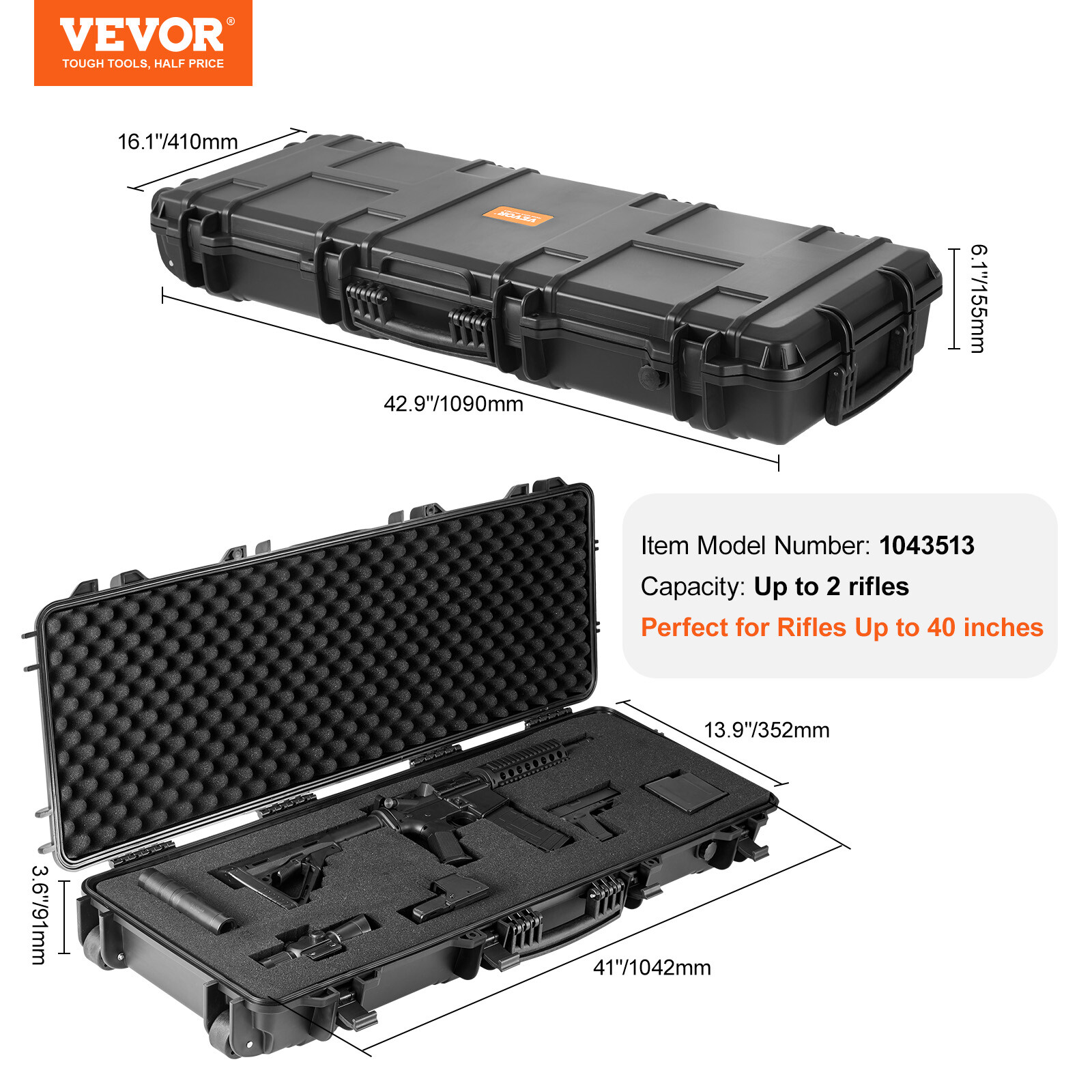 VEVOR Rifle Case Rifle Hard Case 42 inch with 3 Layers Fully-protective ...