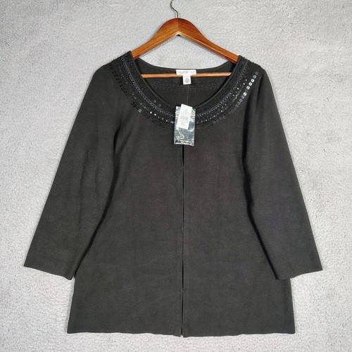 Ann Taylor Loft Cardigan Women's XL Black Sequin Beaded Long Sleeve ...