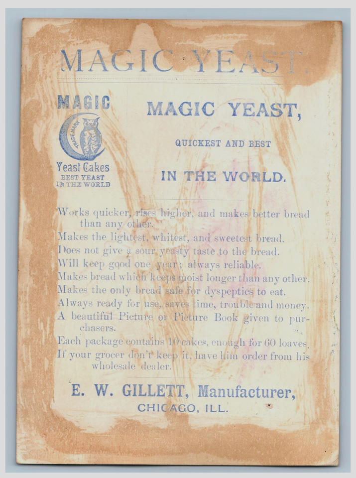 1880s E.W. Gillett Magic Yeast Cakes Owl Japanese Mikado Geisha Women ...