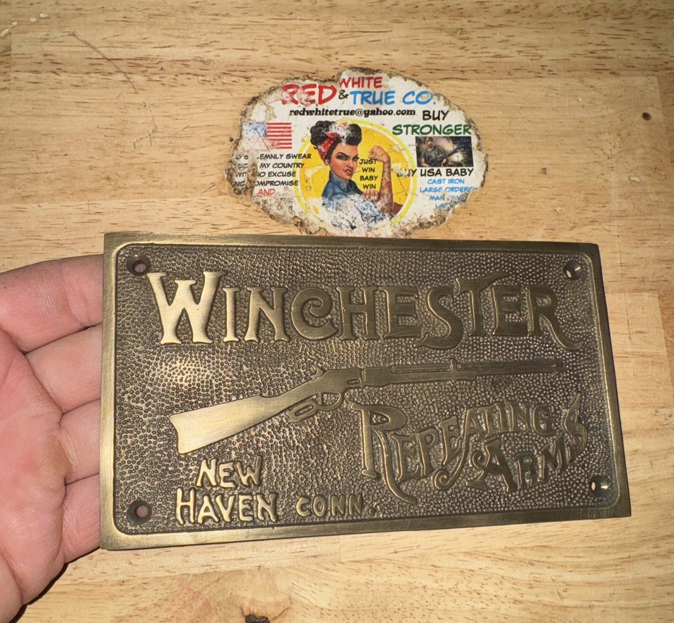 Winchester Sign Plaque Gun Gunsmith Rifles Collector Patina Hunting ...